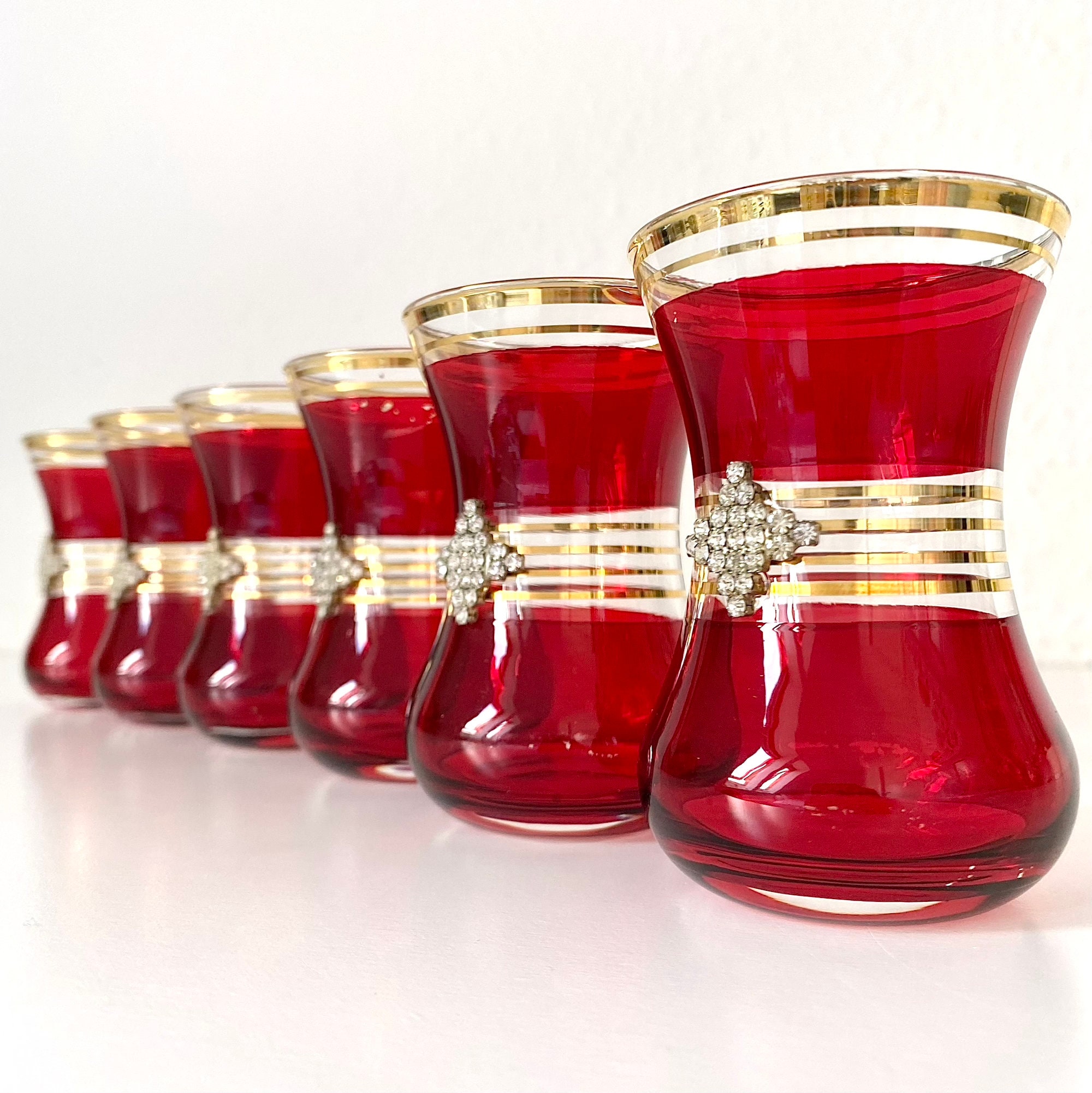 SET OF 6 Ruby Red Persian Tea Glasses With Rhinestone Motive - Etsy