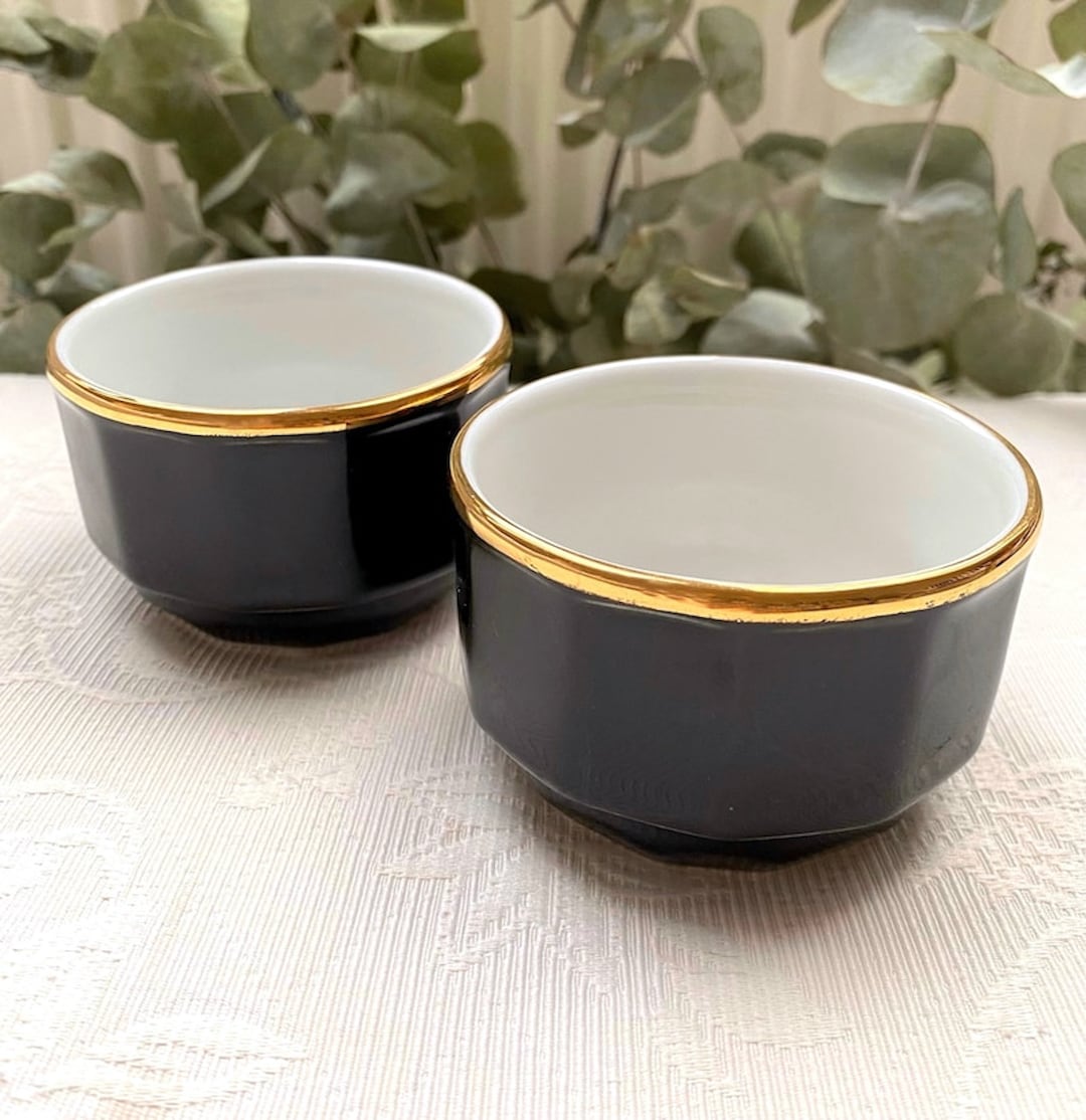 Apilco France Sugar Bowl. Vintage Black and White Porcelain With Gold ...