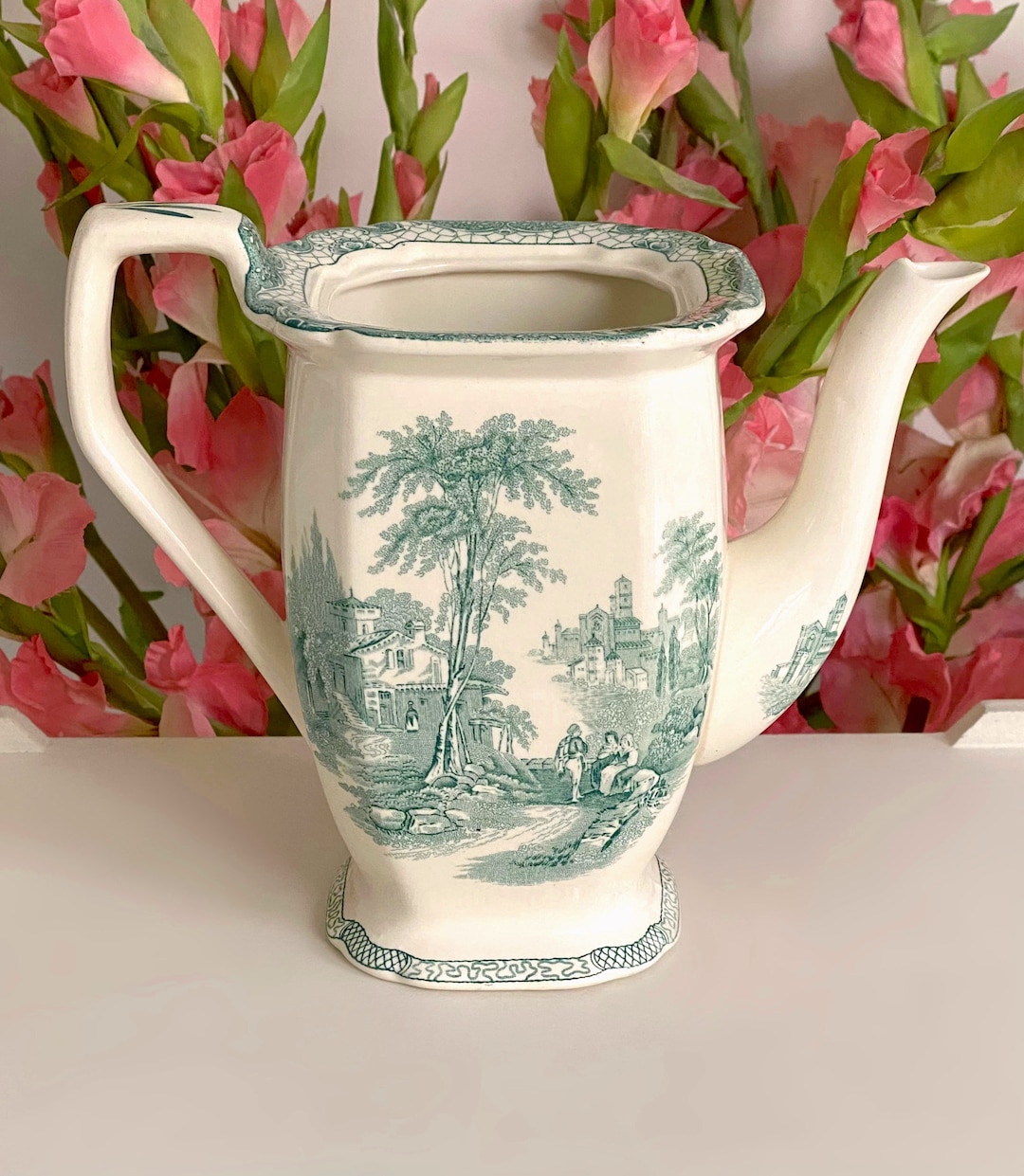 Antique Adams England Teapot: Sea Green Landscape, Rare Heirloom (no ...