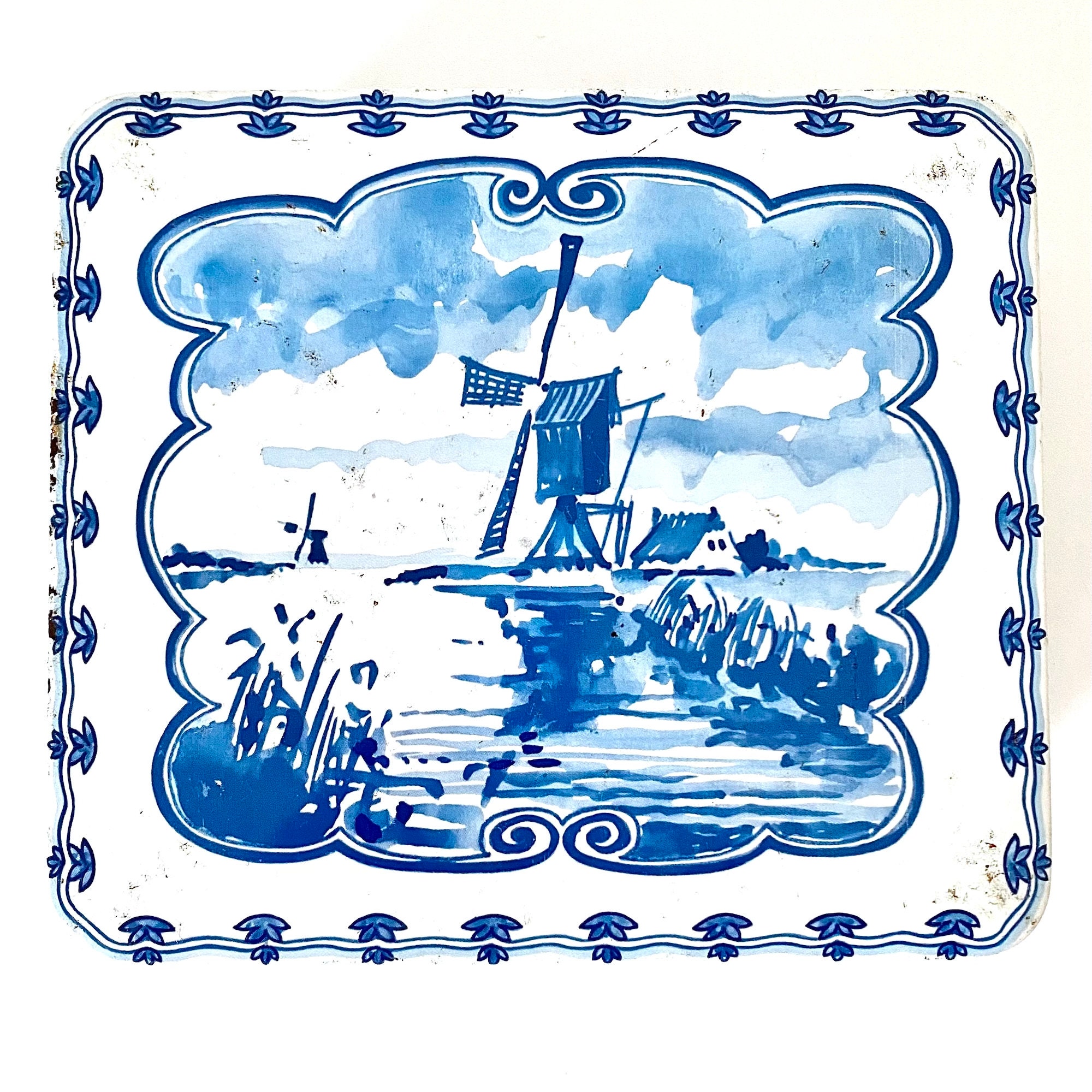 Holland House White and Blue Delft Style Square Biscuit Tin. - Etsy