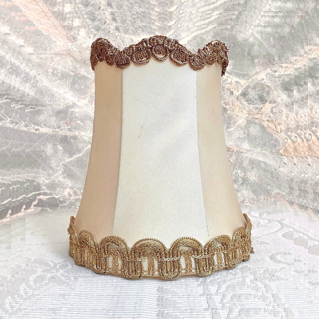Petite Satin Lamp Shade With Metallic Trim and Clip on Frame. Golden ...