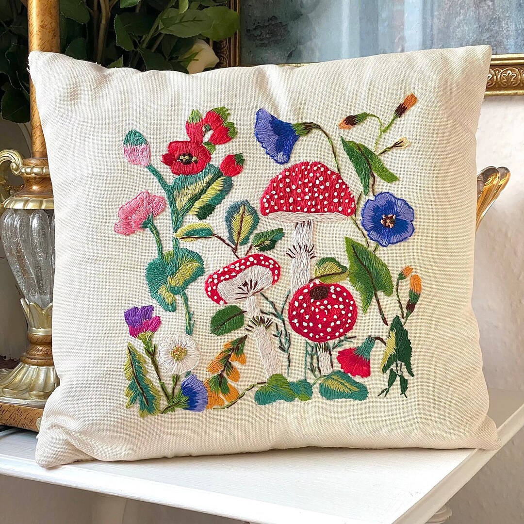Botanical Dreamscape Nordic Cottage Style. Hand Embroidered Satin ...