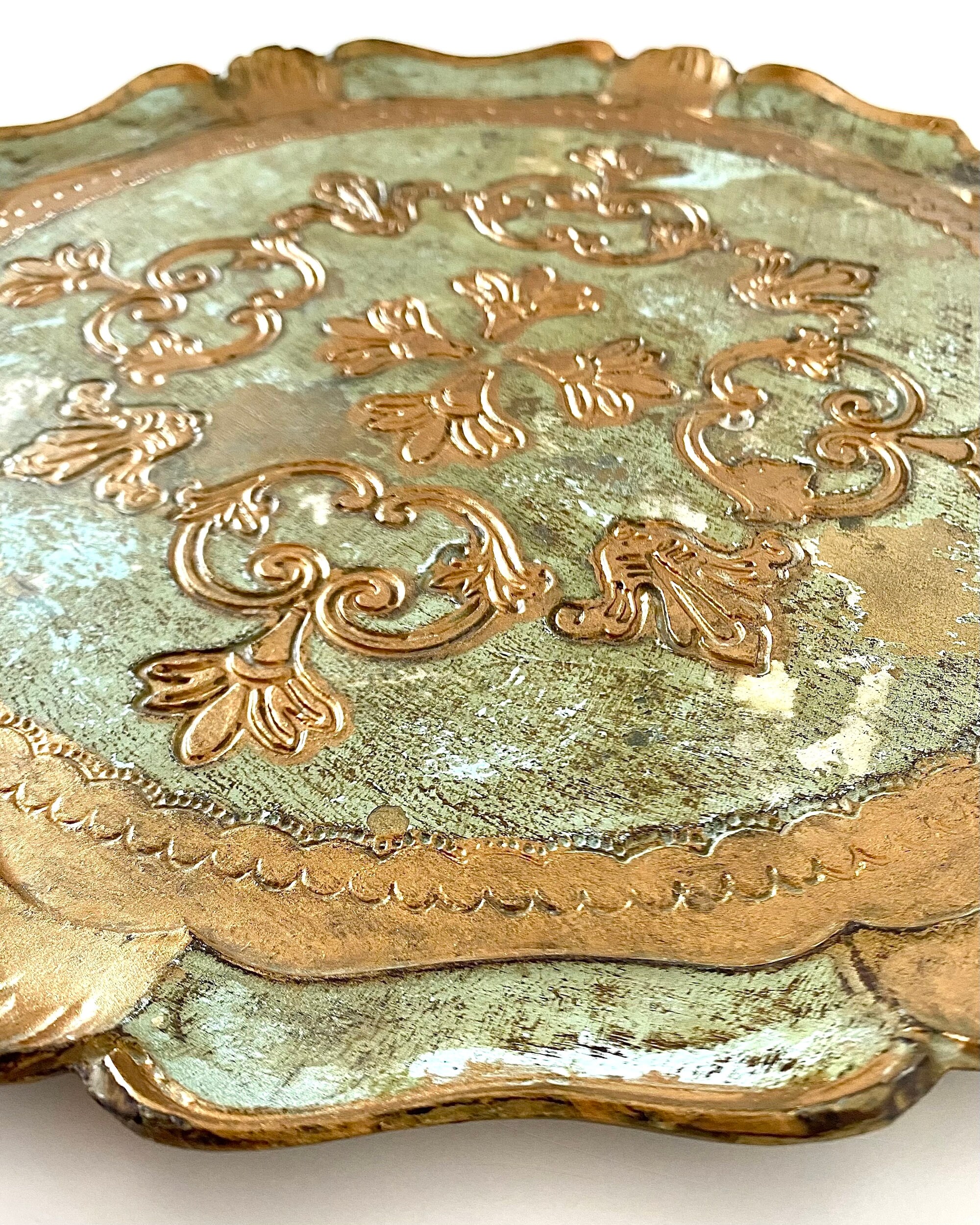 Patina Green and Gold Renaissance Style Gorgeous Round Wood - Etsy