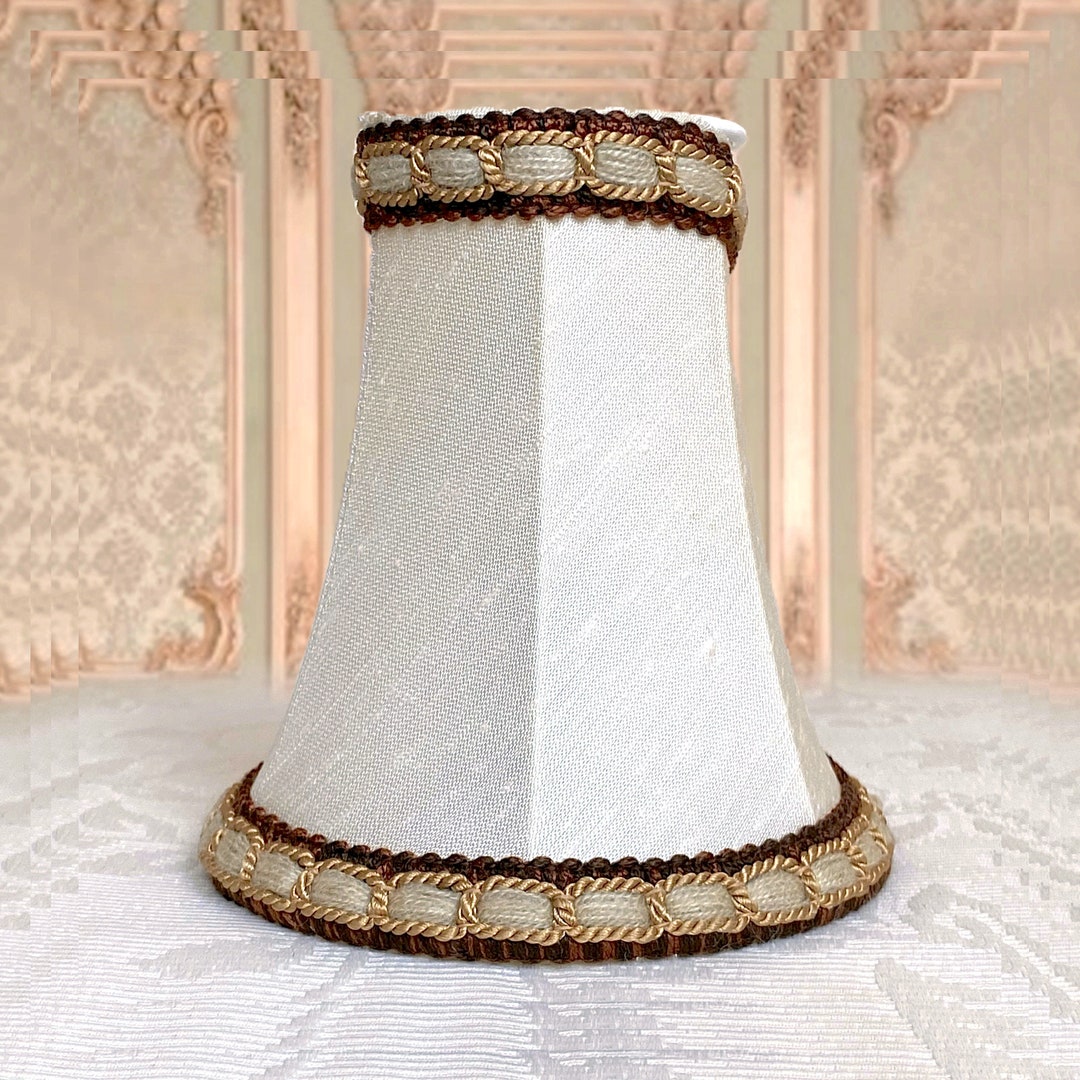 Petite Vintage off White Fabric Lamp Shade With Decorative Contrast ...