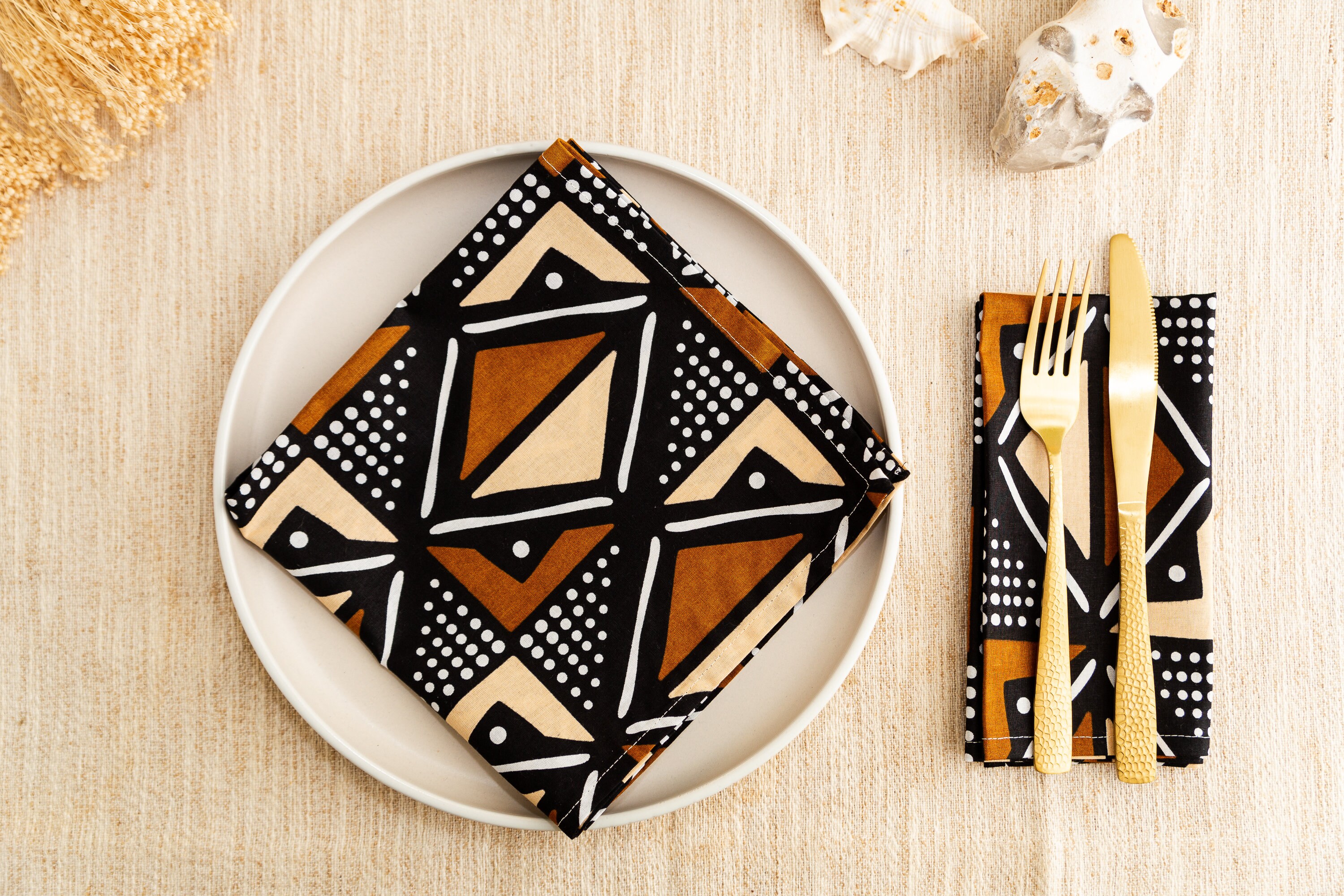 African Mudcloth Cocktail Napkins, 100% Cotton, Cloth Napkins ...