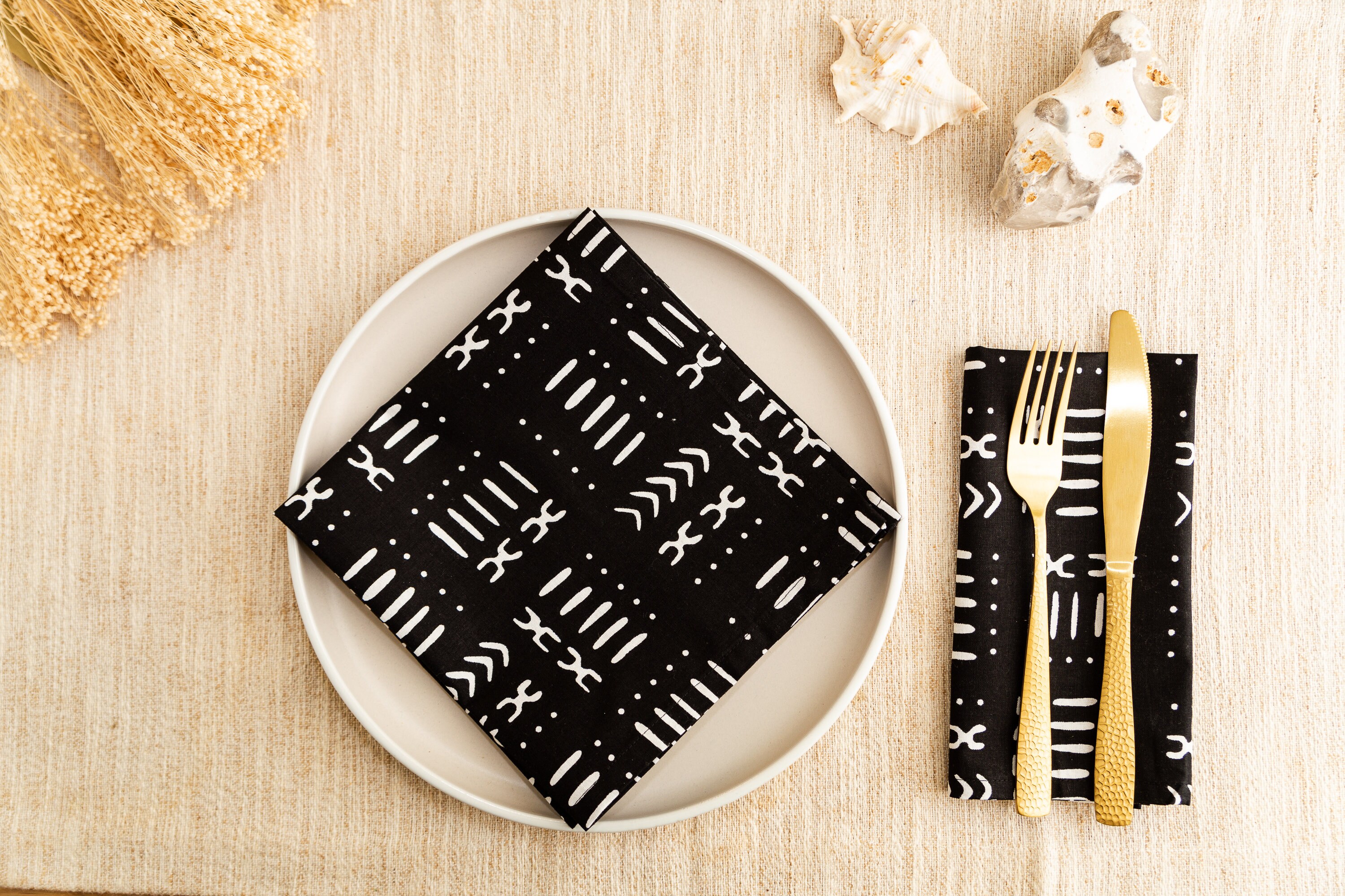 African Mudcloth Cocktail Napkins, 100% Cotton, Cloth Napkins ...
