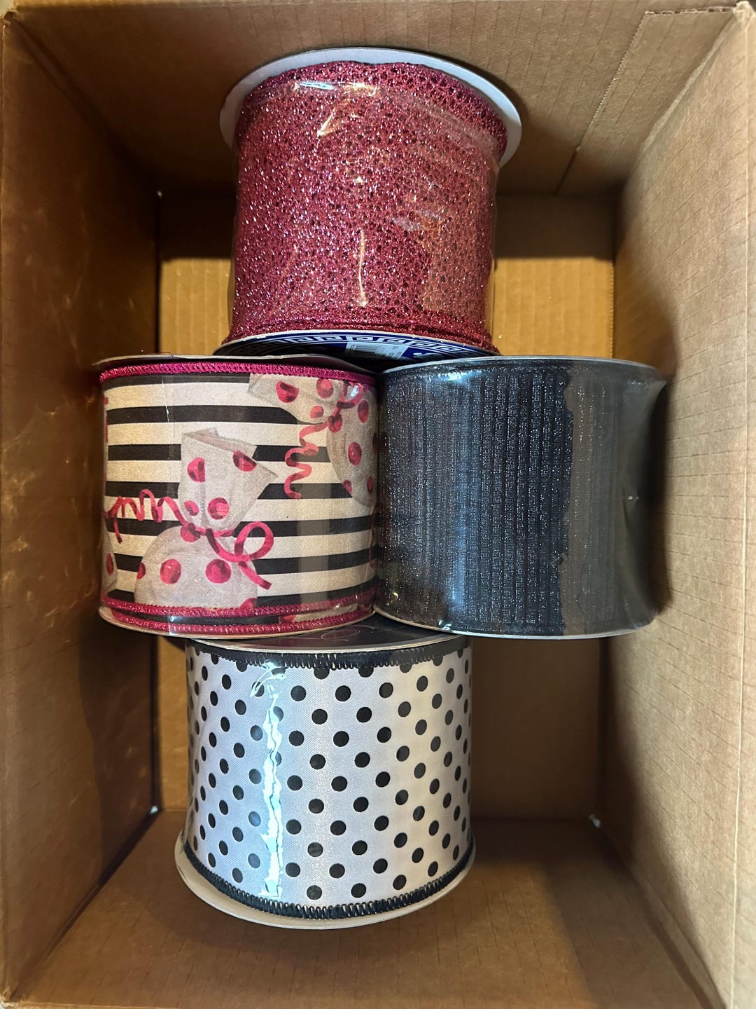 Black, White, Fuschia Ribbon - Destash Box - Etsy