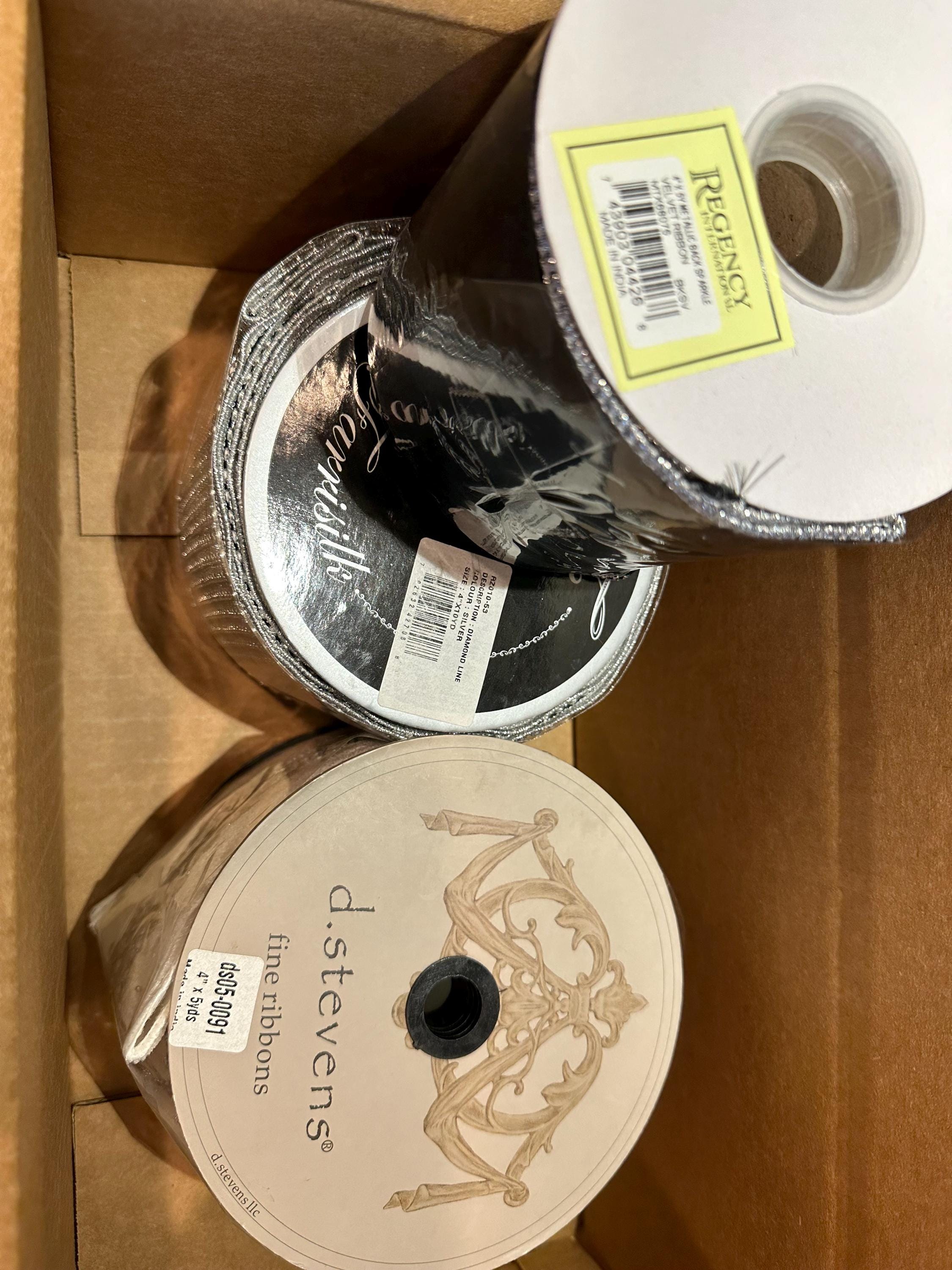 Black Velvet, White Velvet, Silver Diamond Line 4" Ribbon - Destash Box ...