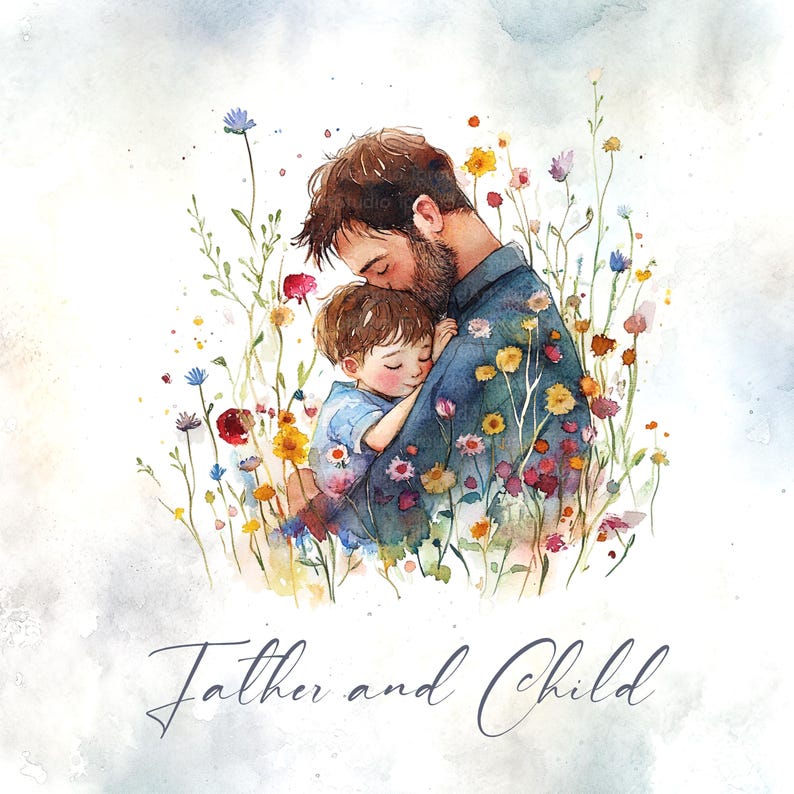 Father and Child Clipart, Watercolor Father's Day Clipart, Father and ...