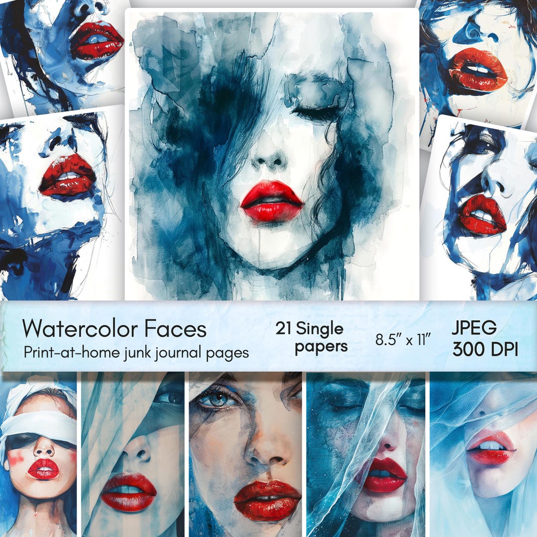 Young Women Expressive Face Clipart, Digital Paper, Printable ...