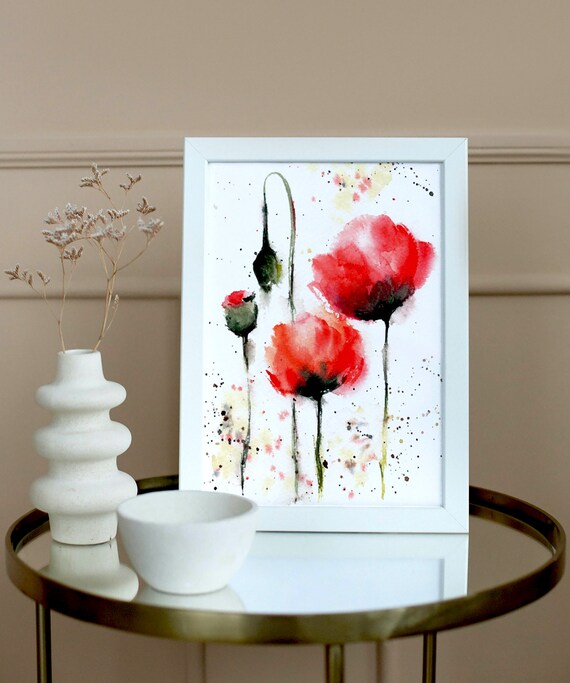 Red Poppies Printable Wall Art Simple Field Flowers Nursery | Etsy