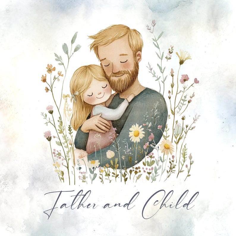 Father and Child Clipart, Watercolor Father's Day Clipart, Father and ...