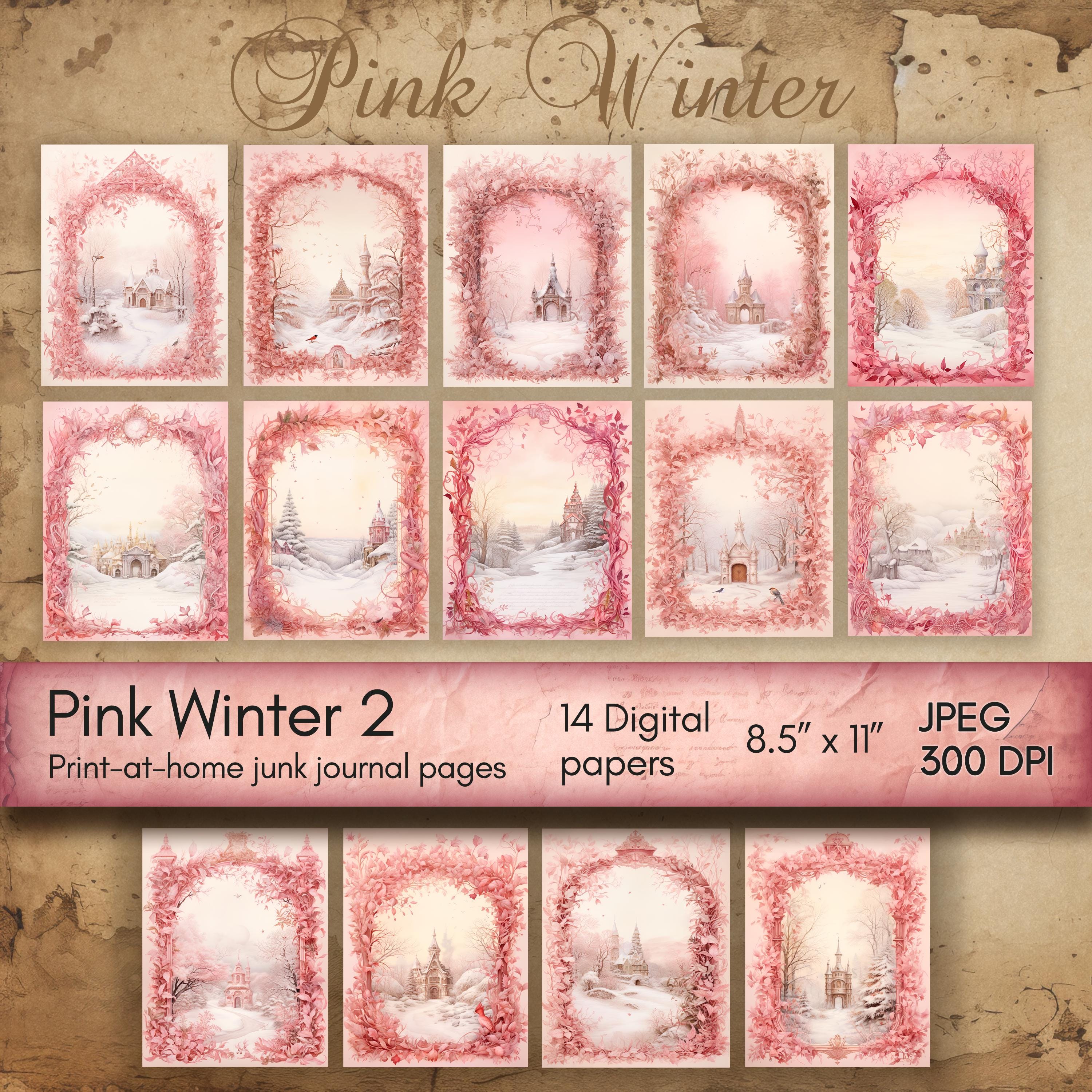 Pink Winter Junk Journal Pages, Digital Papers, Floral Ephemera ...
