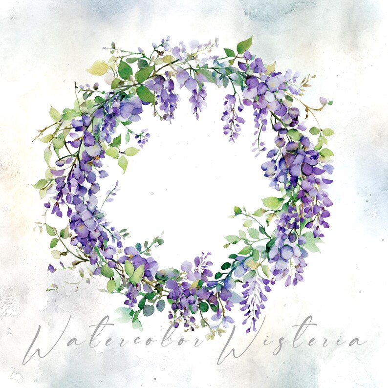 Wisteria Clipart, Watercolor Floral PNG, Digital Download for Crafts ...