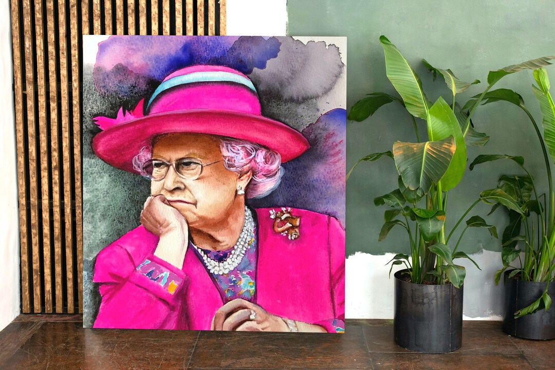 Queen Elizabeth II Printable Wall Art Digital Print Watercolor Portrait ...