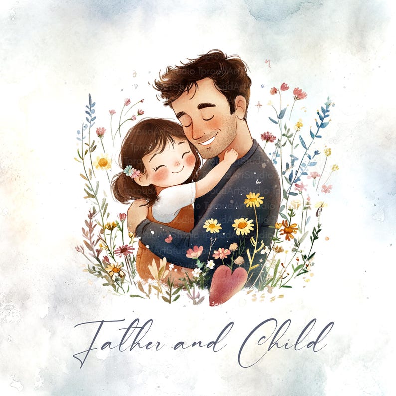 Father and Child Clipart, Watercolor Father's Day Clipart, Father and ...