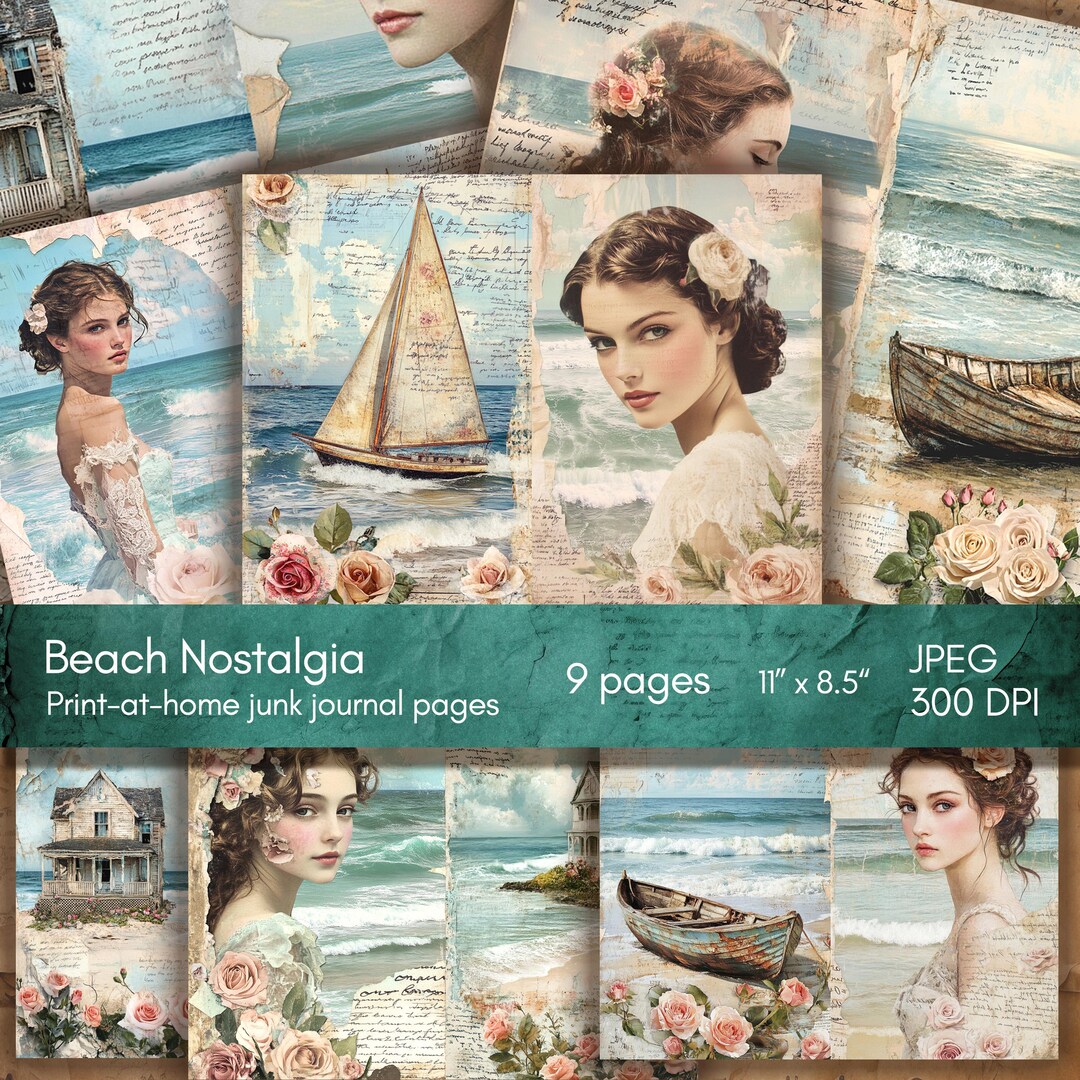 Vintage Beach Junk Journal Kit, Victorian Beach Girls, Ocean Nostalgia ...