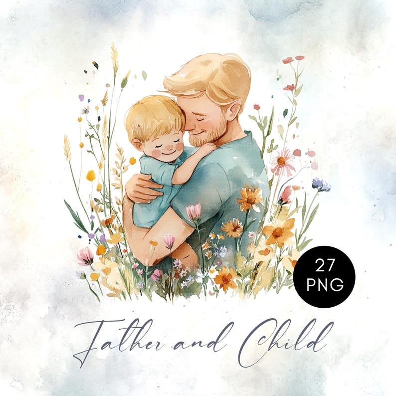 Father and Child Clipart, Watercolor Father's Day Clipart, Father and ...