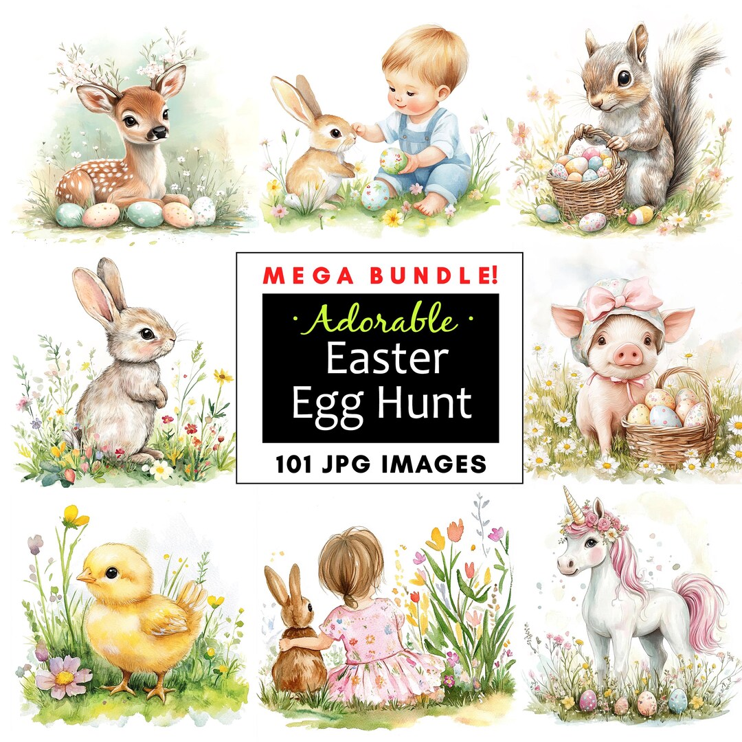 101 Easter Egg Hunt Clipart Mega Bundle - 17 Kinds of Cute Animals ...