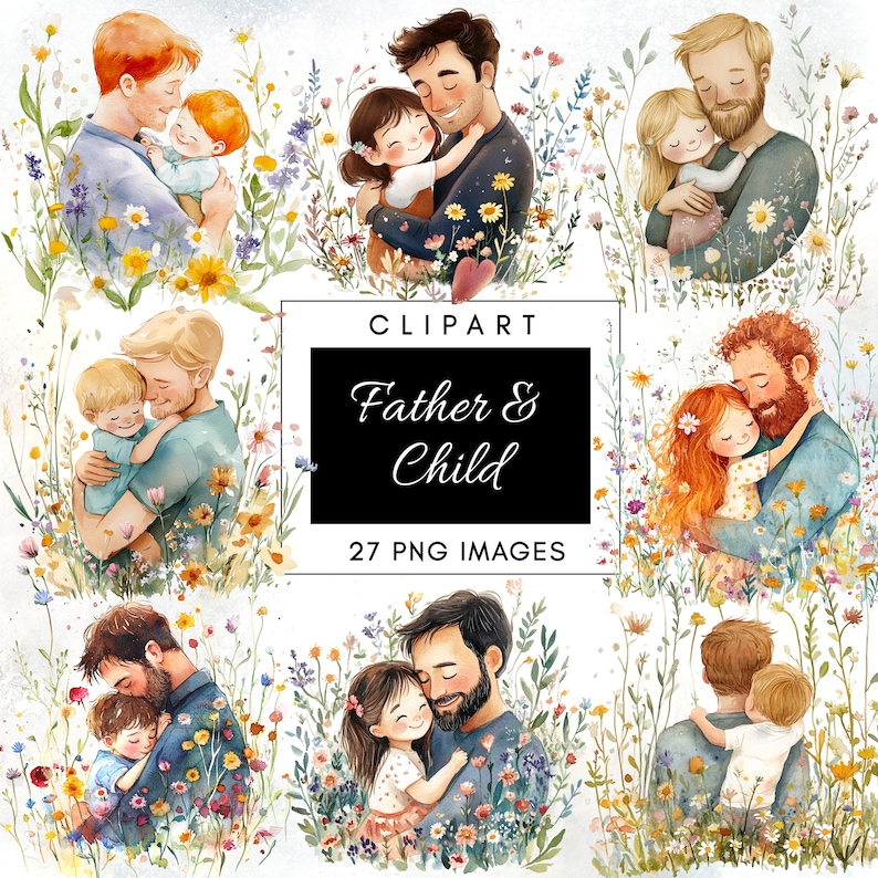 Father and Child Clipart, Watercolor Father's Day Clipart, Father and ...