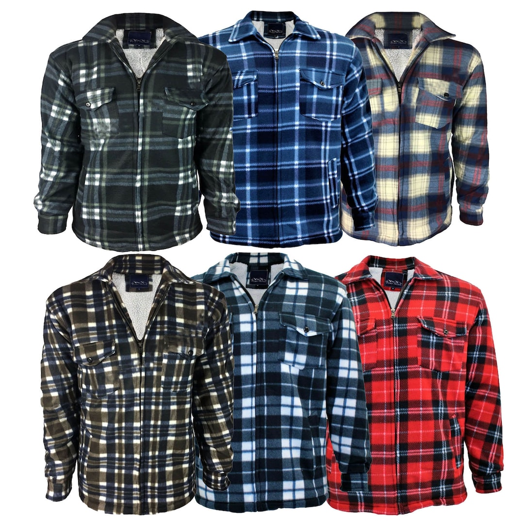 Male Padded-shirts Quilted Fleece Lumberjack Shirt Top Coats Jackets ...