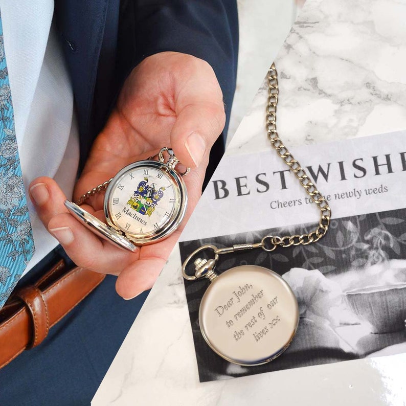 Personalised Family Crest Pocket Watch Engraved Coat of Arms Gifts Men ...
