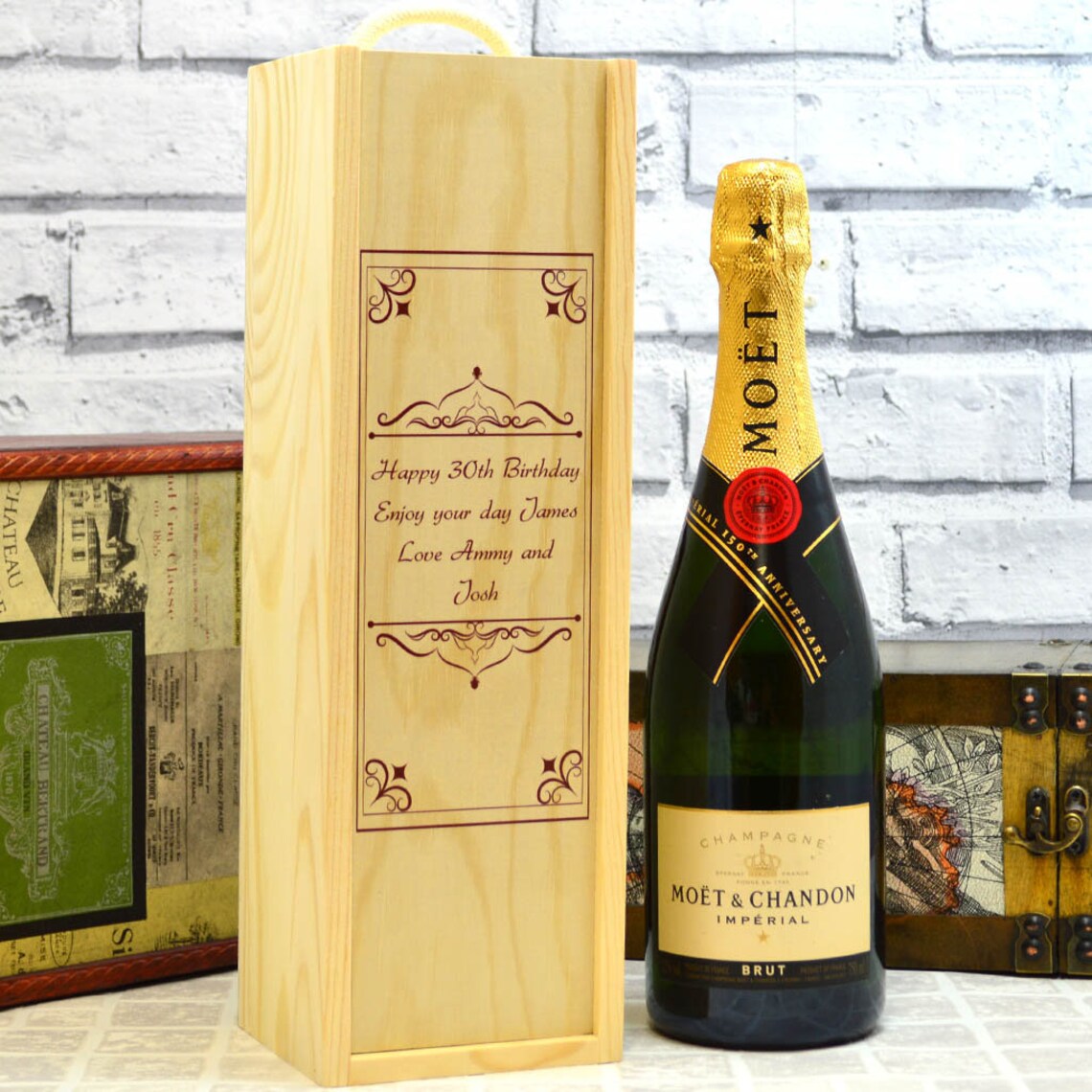 Personalised Wooden Champagne Box Engraved Gift Birthday Wine ...