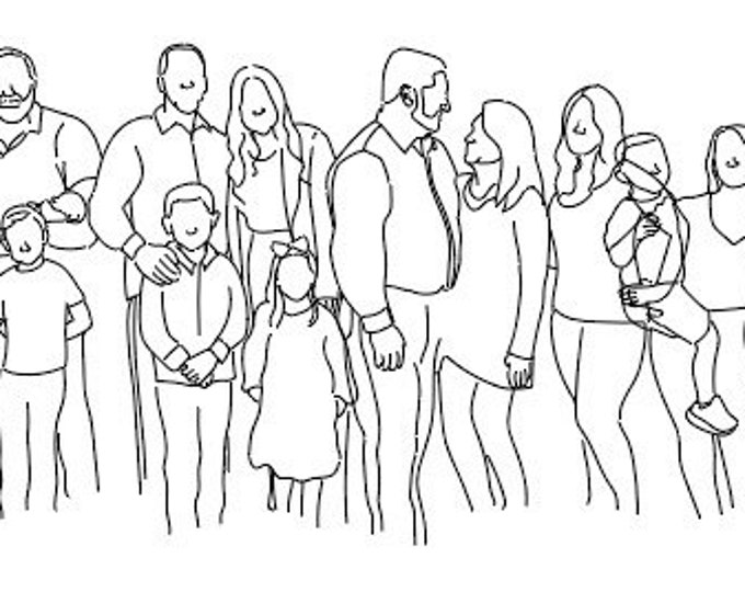 7 People Custom Family Portrait Line Drawing - Etsy