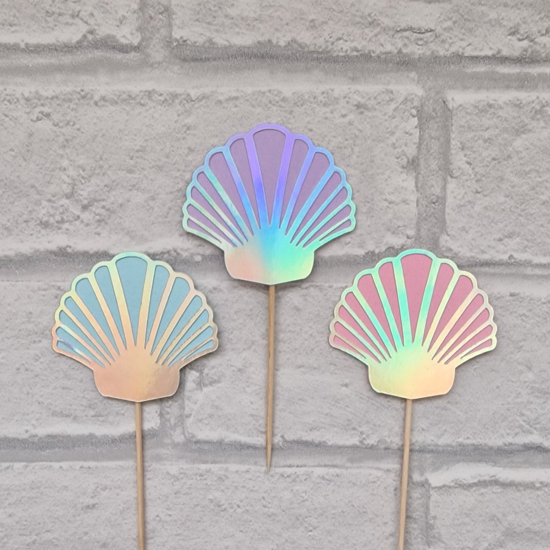 Sea Shell Holographic Cupcake Toppers - Etsy UK