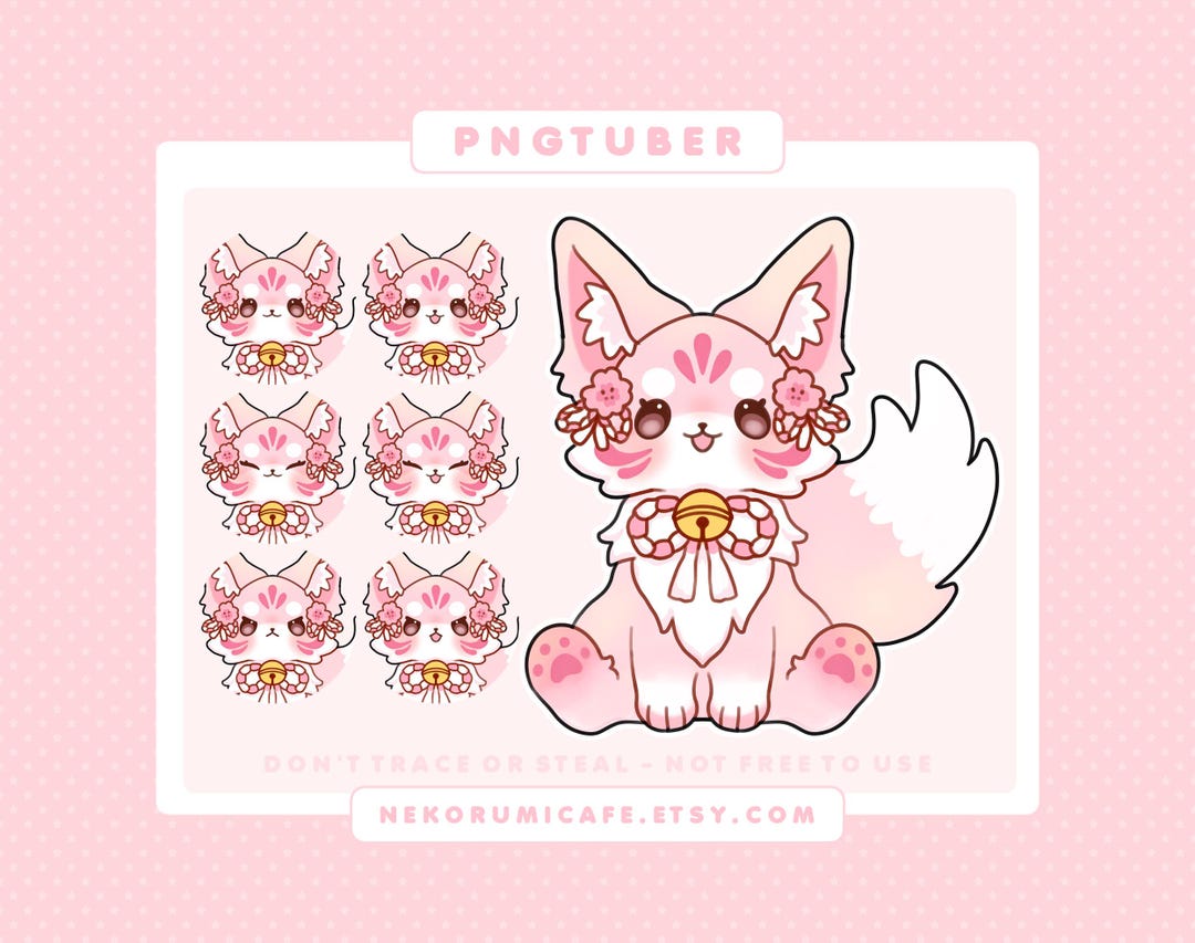 Pngtuber Pink Fox Kitsune | Vtuber | Streamer | Veadotube | Avatar ...