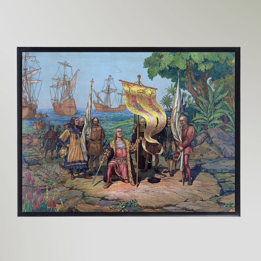 Christopher Columbus Arrives in America Painting Print Poster Picture ...