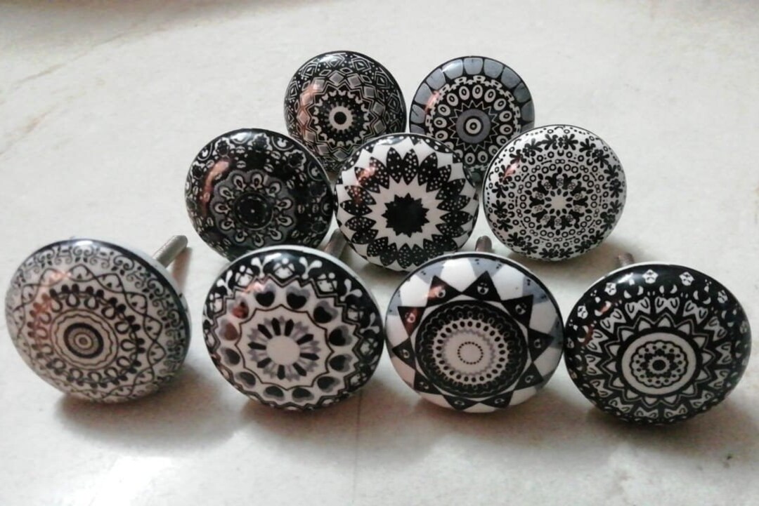 Assorted Black & White Ceramic Knobs Kitchen Cabinet Drawer - Etsy