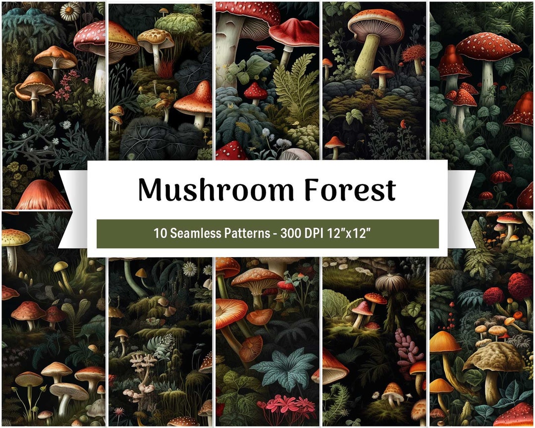 Mushroom Forest Seamless Pattern, Mushroom Forest Pattern, Mushroom ...