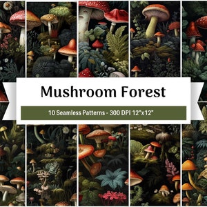 Mushroom Forest Seamless Pattern, Mushroom Forest Pattern, Mushroom ...