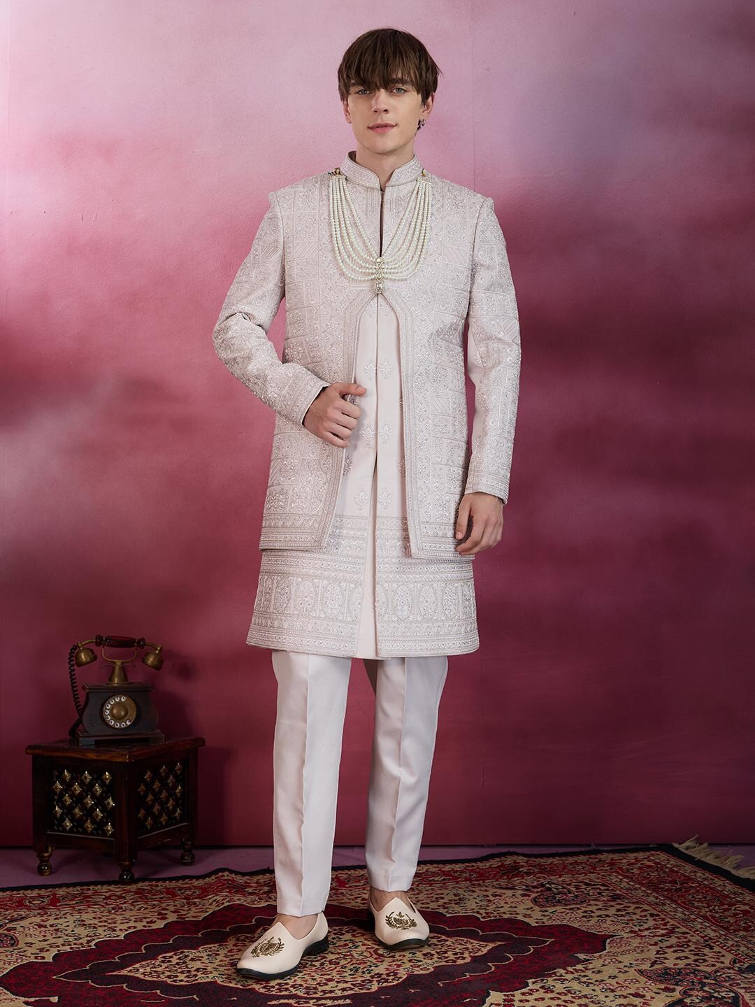 Delicate Pink Embroidered Shine Work Sherwani - Etsy