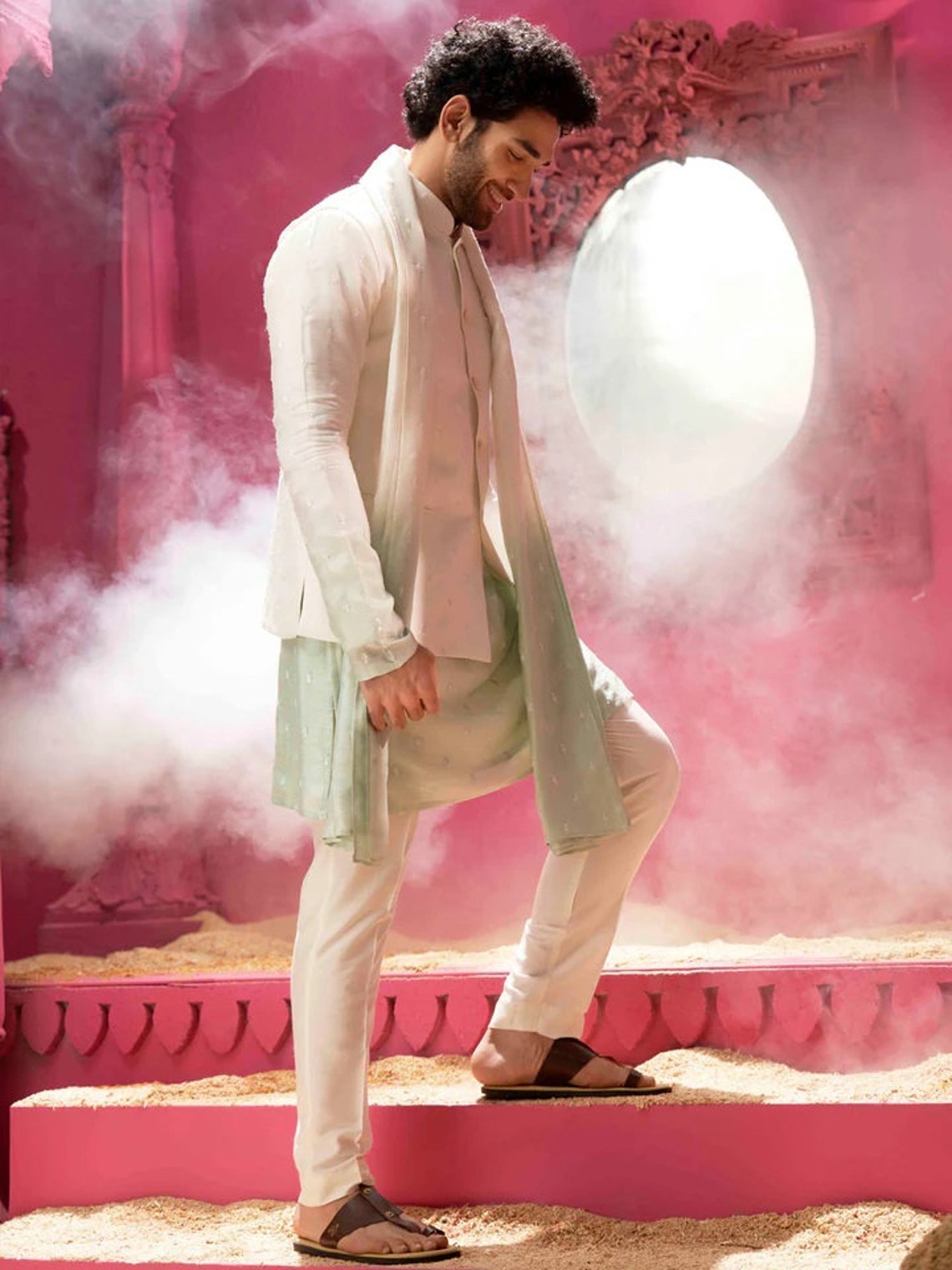 Beige and Piste Natural Cotton Ombre Hand Dying Print Bandi/jacket ...