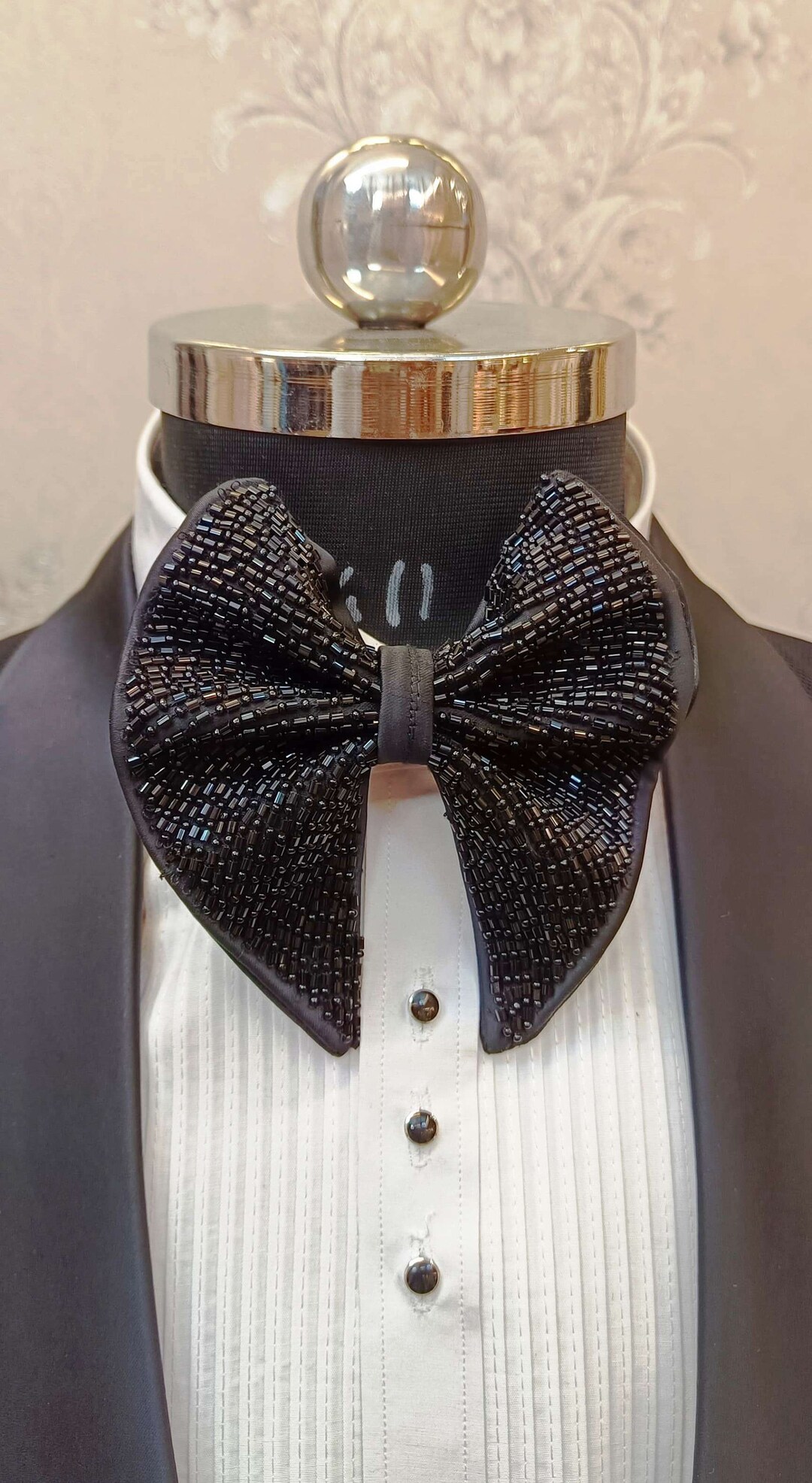 Handmade Satin Bow Tie: Beaded Wedding Bowtie - Etsy
