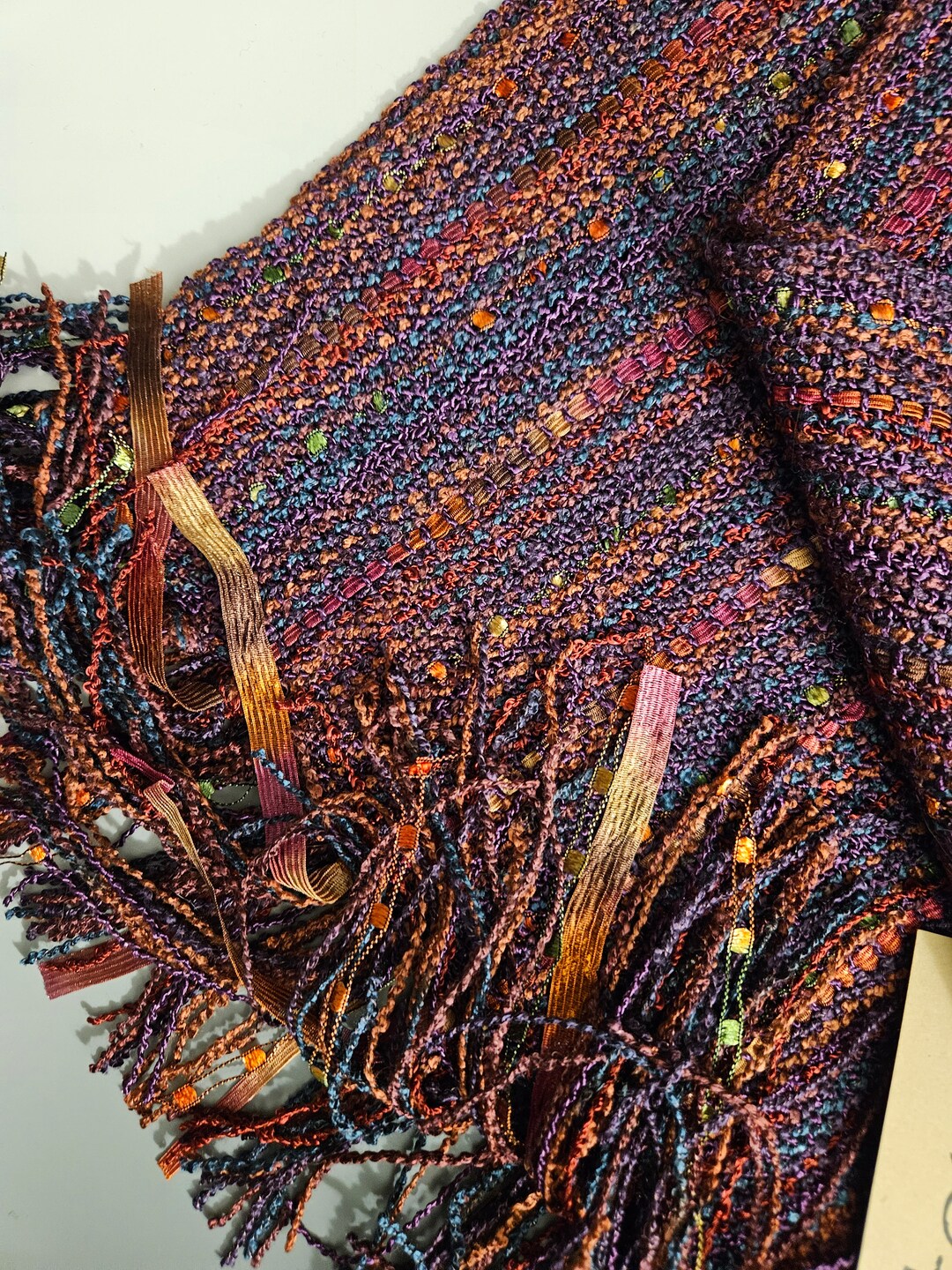 Handwoven Rayon Boucle Scarf in Rose and Purple and Brilliant Ribbons ...