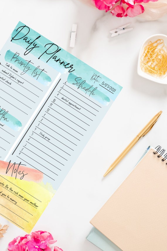 Printable Daily Planner Instant Download Watercolor Daily | Etsy