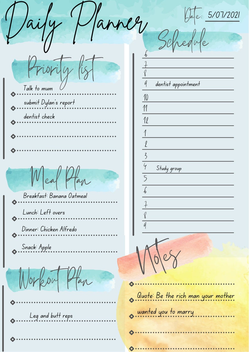Printable Daily Planner Instant Download Watercolor Daily - Etsy
