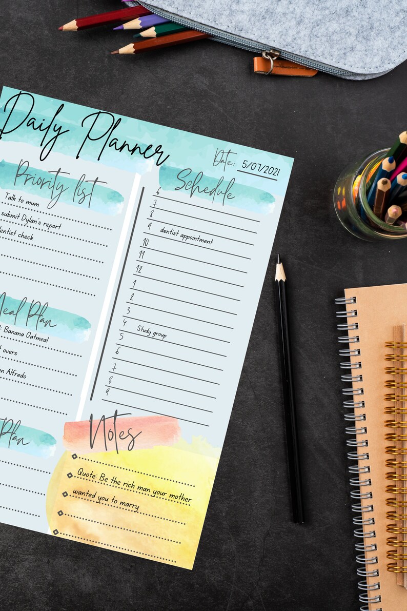 Printable Daily Planner Instant Download Watercolor Daily - Etsy
