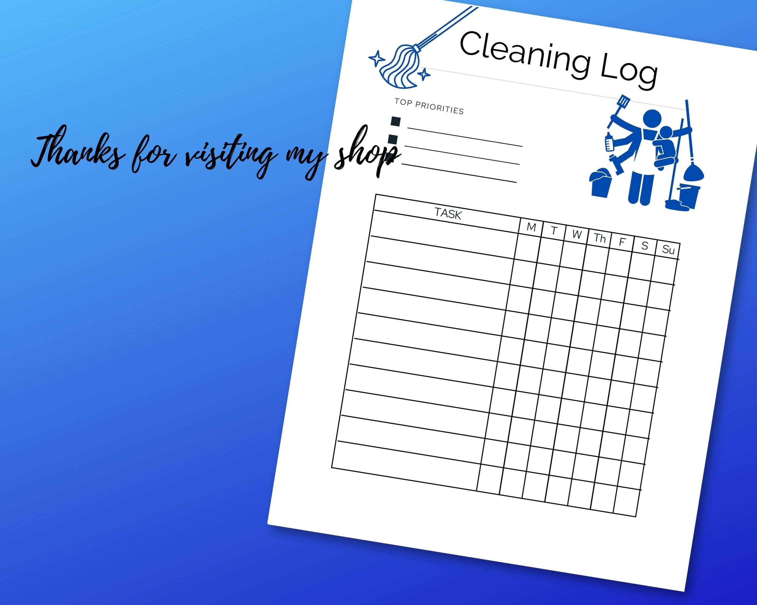 Cleaning Log Checklist, Cleaning Tacker, Weekly Cleaning Checklist ...