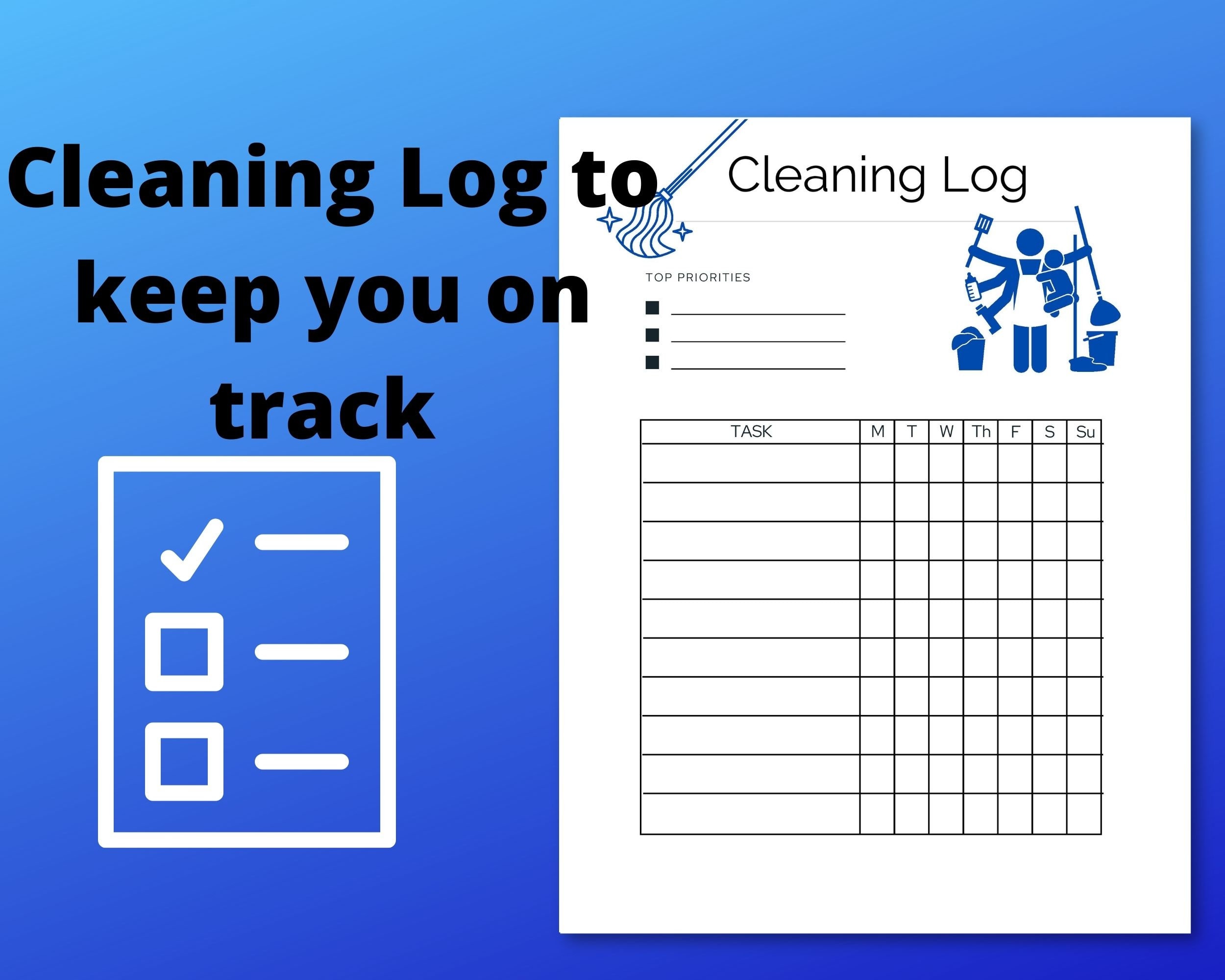 Cleaning Log Checklist, Cleaning Tacker, Weekly Cleaning Checklist ...