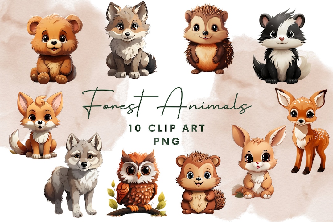 10 Cute Forest Woodland Animals Clipart Funny Animals PNG With - Etsy