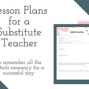Lesson Plan Template for a Substitute Teacher - Etsy