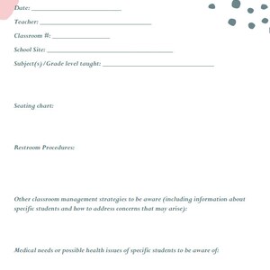 Lesson Plan Template for a Substitute Teacher - Etsy