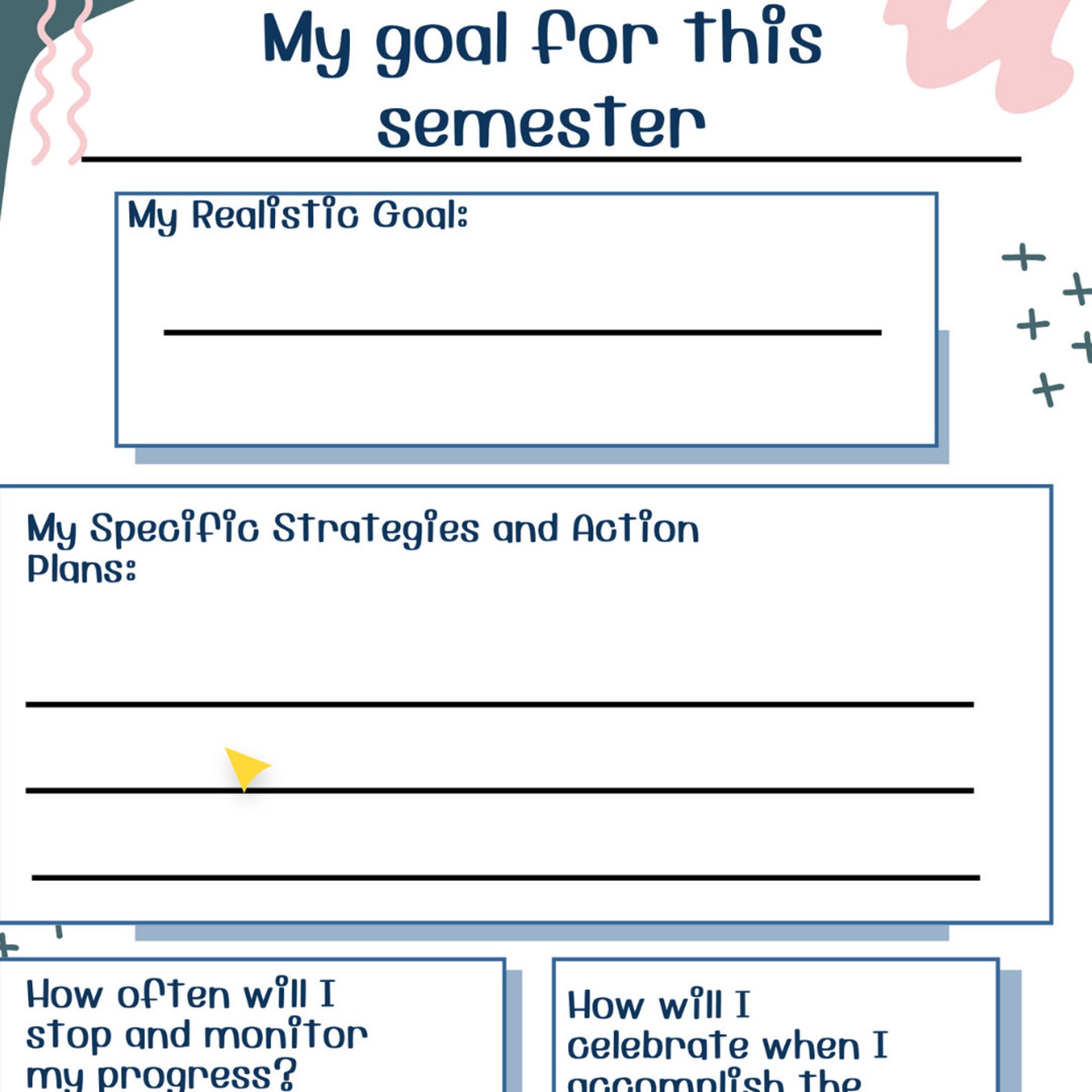 Student Goal-setting Form (to Use at the Start of Each Semester) - Etsy