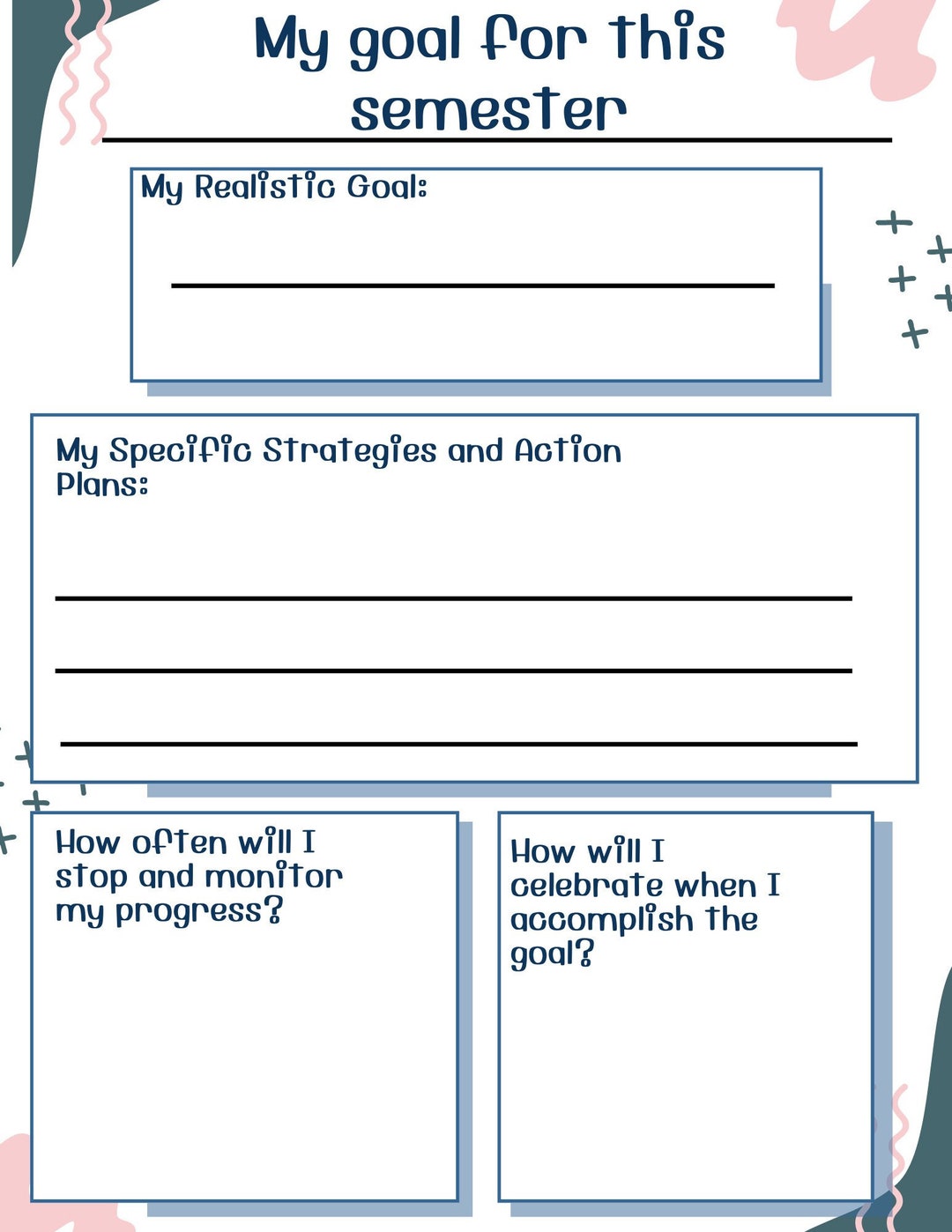 Student Goal-setting Form (to Use at the Start of Each Semester) - Etsy