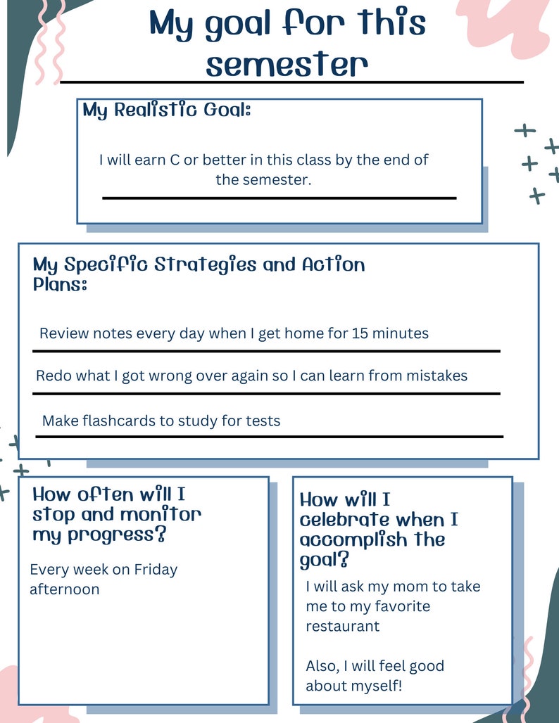 Student Goal-setting Form (to Use at the Start of Each Semester) - Etsy