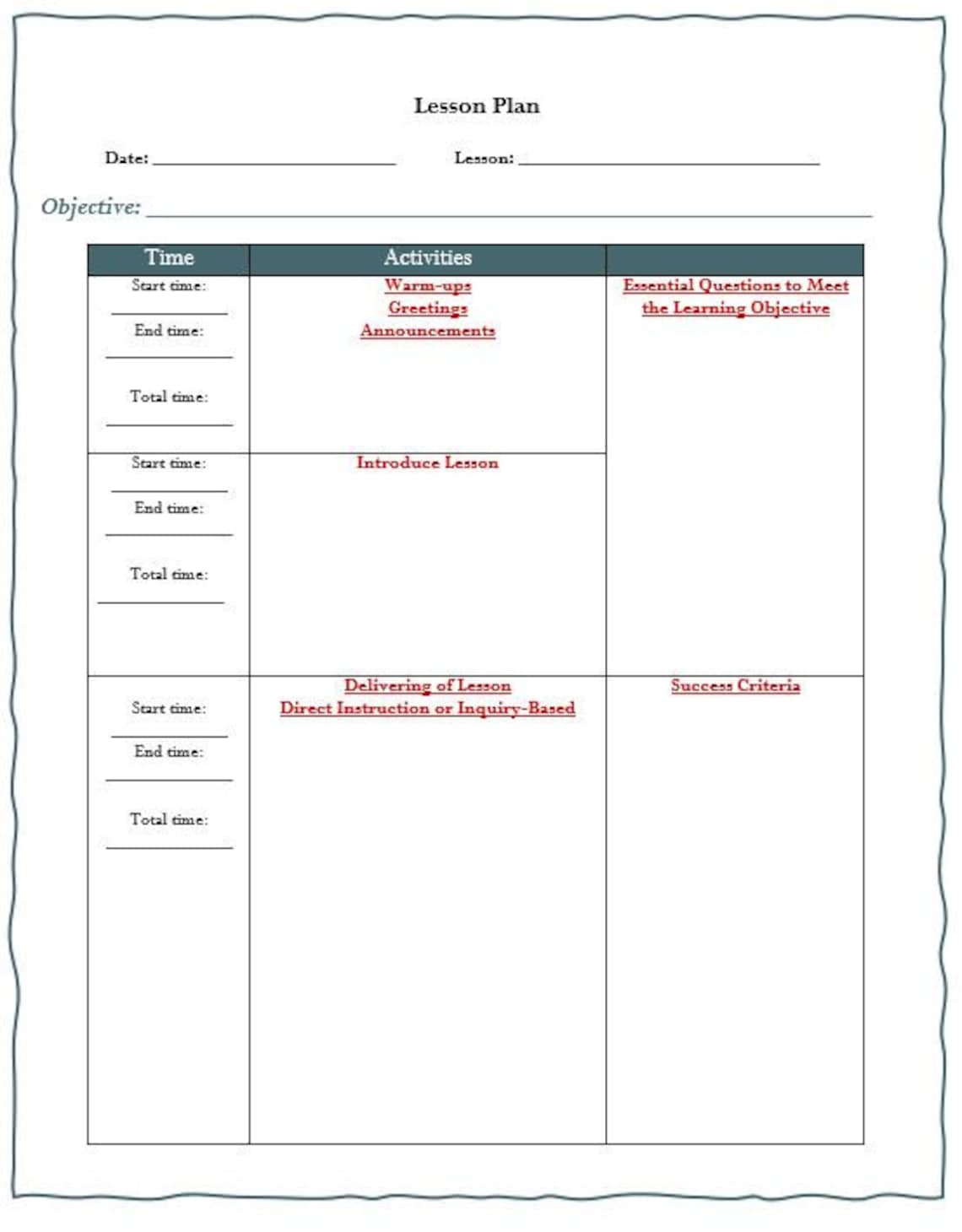 Effective Lesson Plan Template for Teachers - Etsy